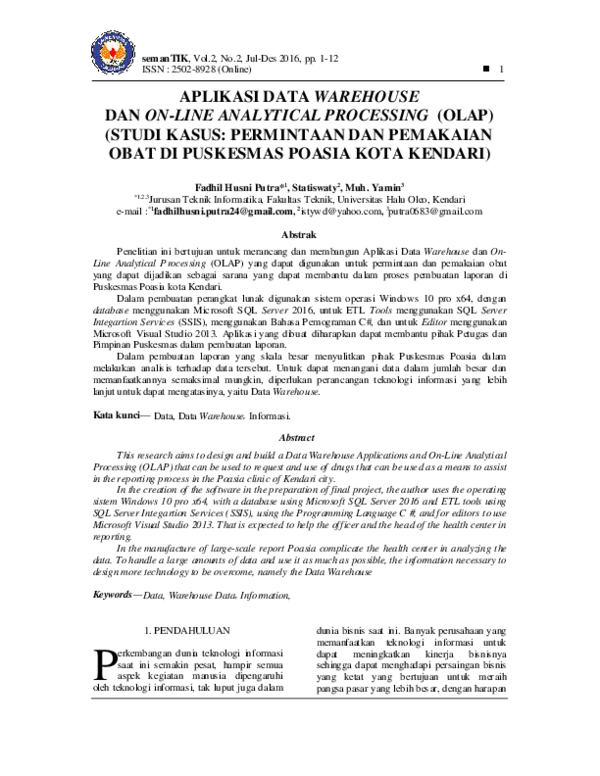 (PDF) Aplikasi Data Warehouse Dan On-Line Analytical Processing (Olap) (Studi Kasus: Permintaan ...