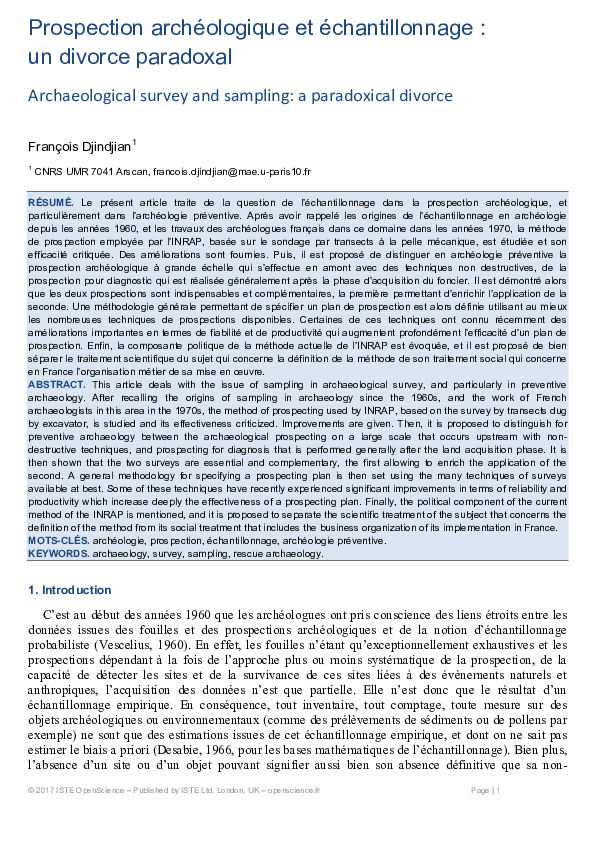 (PDF) Prospection archéologique et échantillonnage : un divorce ...