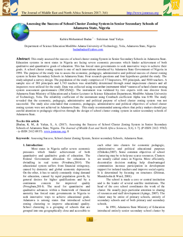 (PDF) Assessing the Success of School Cluster Zoning System in Senior ...