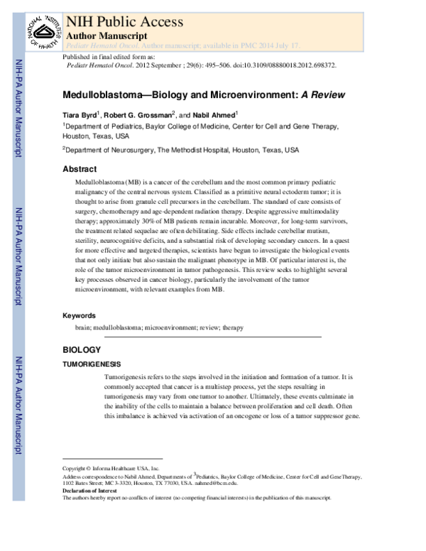 (PDF) Medulloblastoma—Biology and Microenvironment:A Review