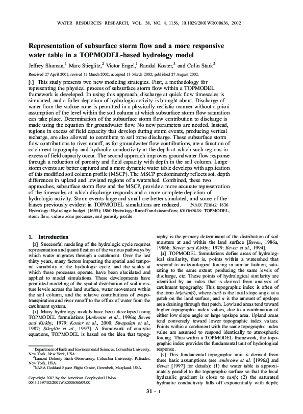 (PDF) Representation of subsurface storm flow and a more responsive ...