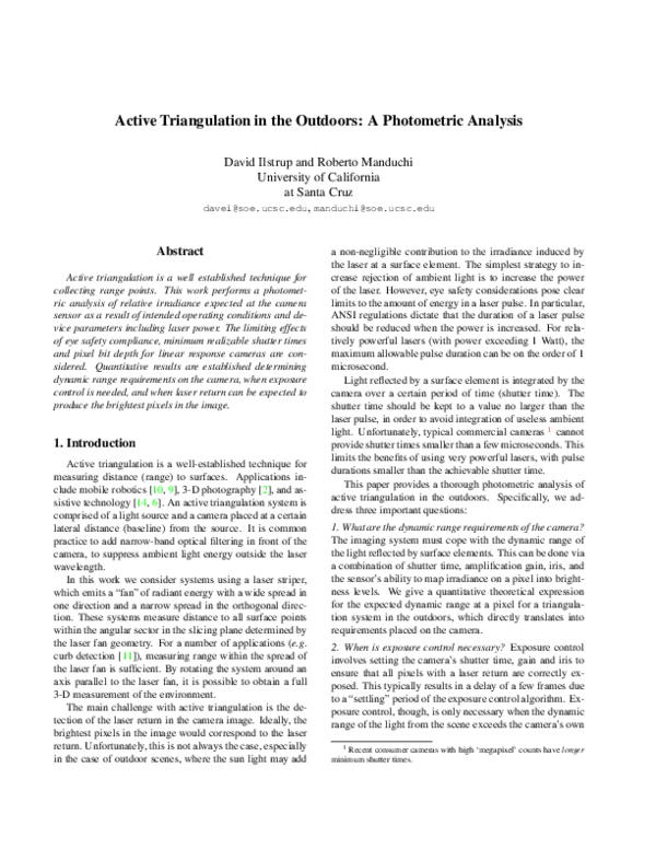 (PDF) Active Triangulation in the Outdoors: A Photometric Analysis