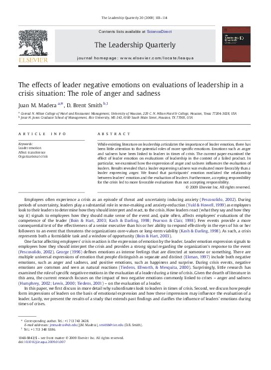 (PDF) The effects of leader negative emotions on evaluations of ...