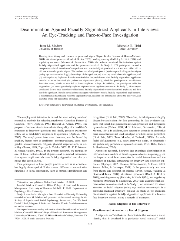 (PDF) Discrimination against facially stigmatized applicants in ...