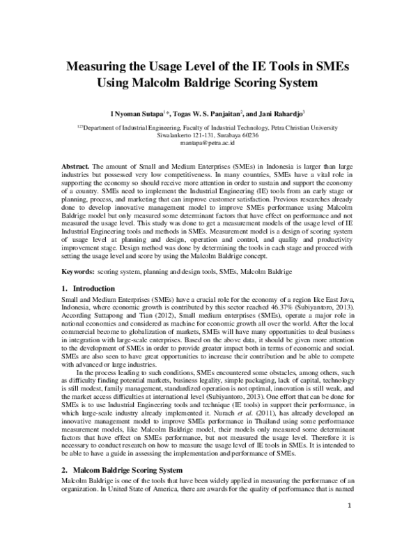 (PDF) Measuring the Usage Level of the IE Tools in SMEs Using Malcolm ...