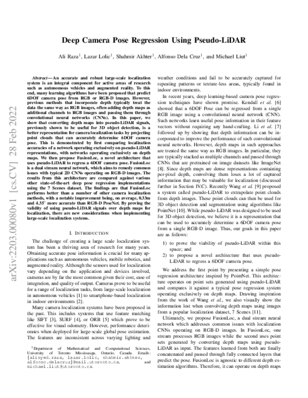 (PDF) Deep Camera Pose Regression Using Pseudo-LiDAR