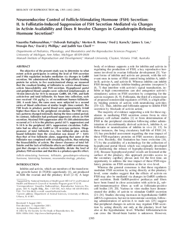 (PDF) Neuroendocrine Control of Follicle-Stimulating Hormone (FSH) Secretion: II. Is Follistatin ...