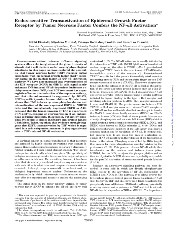 (PDF) Redox-sensitive Transactivation of Epidermal Growth Factor Receptor by Tumor Necrosis ...