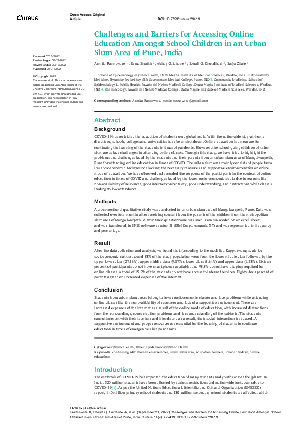 (PDF) Challenges and Barriers for Accessing Online Education Amongst ...