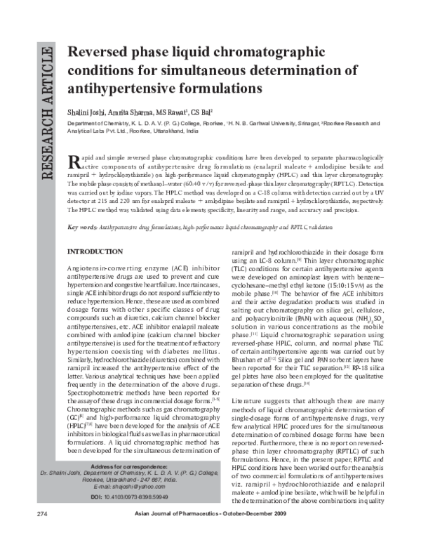 (PDF) Reversed phase liquid chromatographic conditions for simultaneous ...