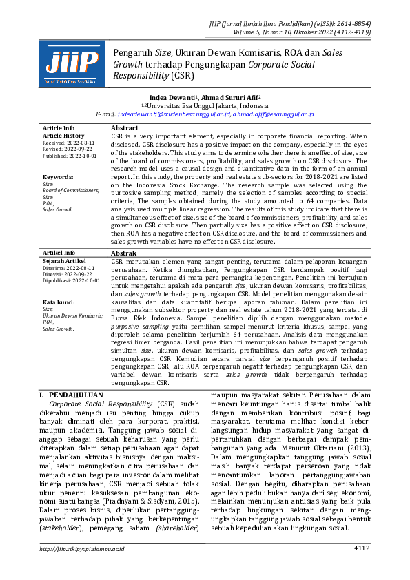 (PDF) Pengaruh Size, Ukuran Dewan Komisaris, ROA dan Sales Growth ...