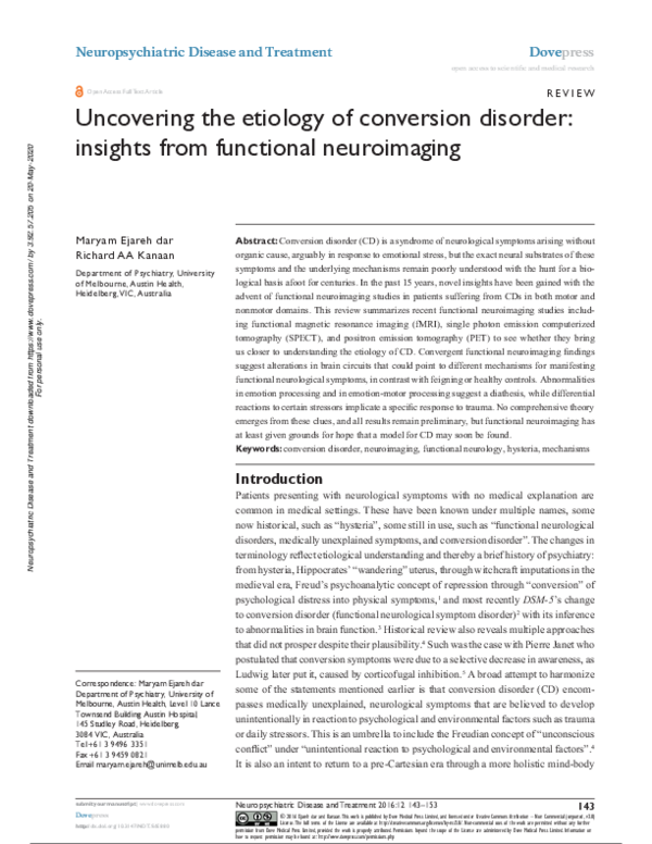 (PDF) Uncovering the etiology of conversion disorder: insights from ...