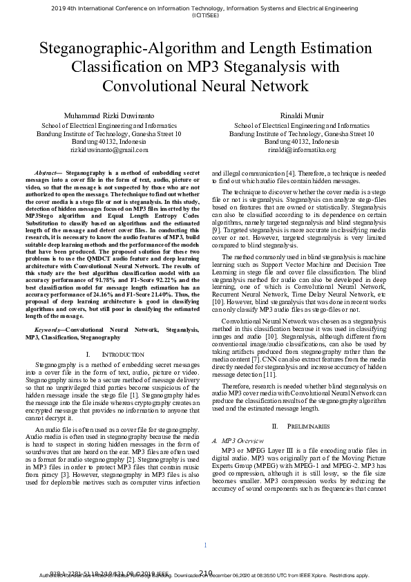 (PDF) Steganographic-Algorithm and Length Estimation Classification on MP3 Steganalysis with ...