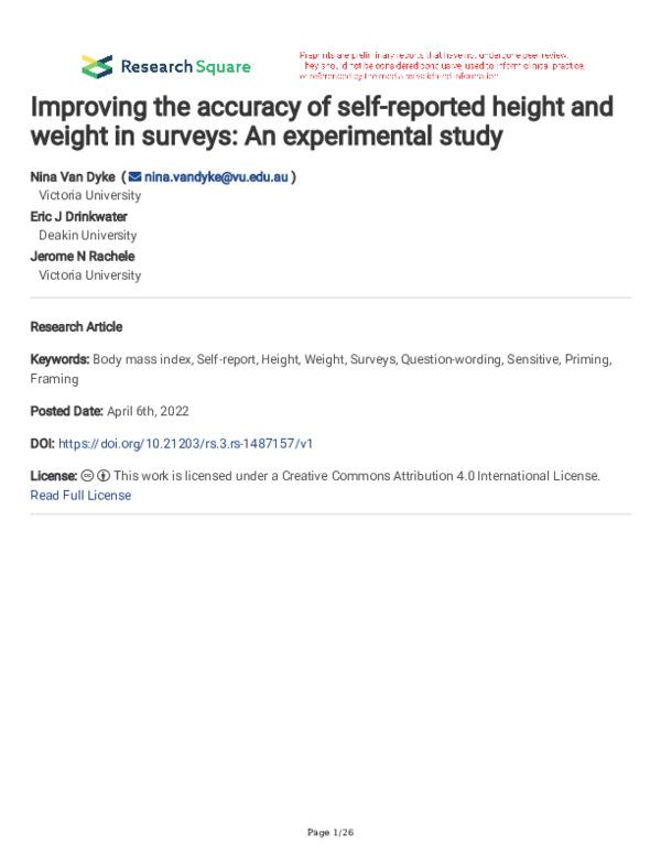 (PDF) Improving the accuracy of self-reported height and weight in ...