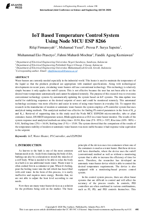 (PDF) IoT Based Temperature Control System Using Node MCU ESP 8266