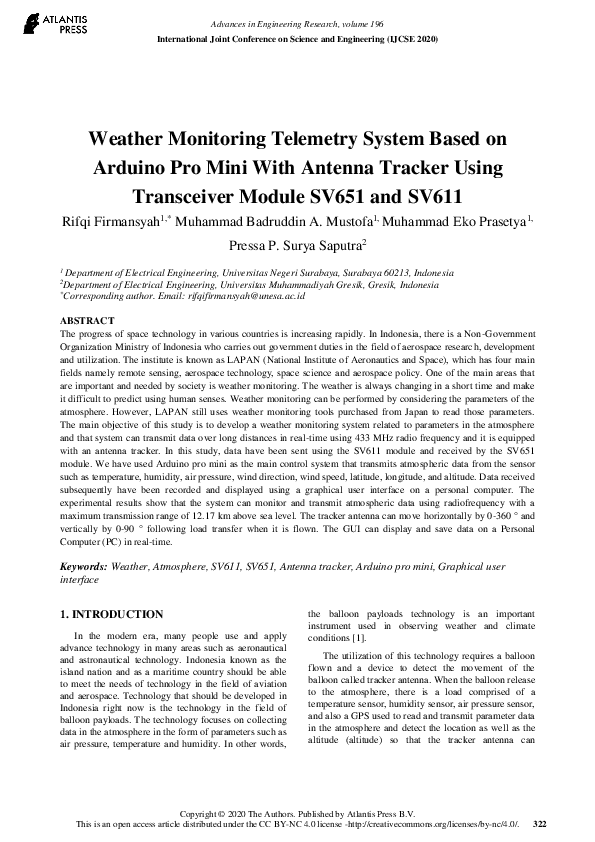 Pdf Weather Monitoring Telemetry System Based On Arduino Pro Mini