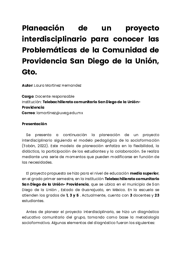 (PDF) Formato sintetico de un proyecto General