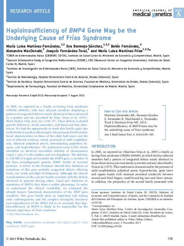 (PDF) Haploinsufficiency of BMP 4 gene may be the underlying cause of ...