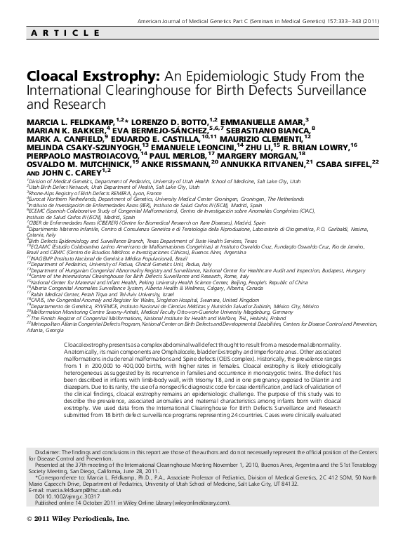 (PDF) Cloacal exstrophy: An epidemiologic study from the International ...