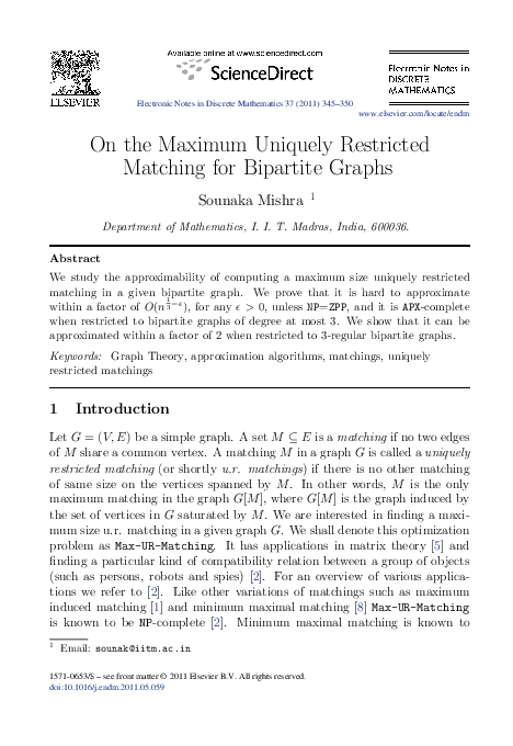 (PDF) On the Maximum Uniquely Restricted Matching for Bipartite Graphs