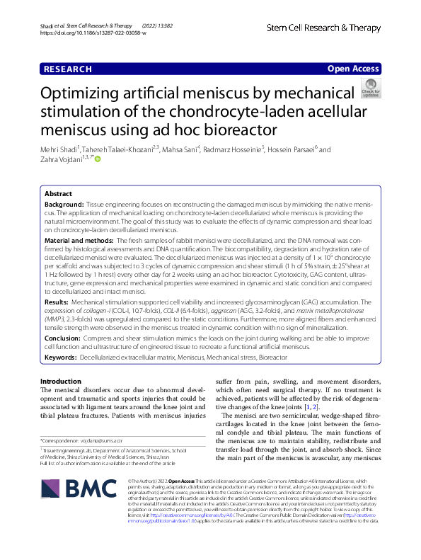 (PDF) Optimizing artificial meniscus by mechanical stimulation of the ...