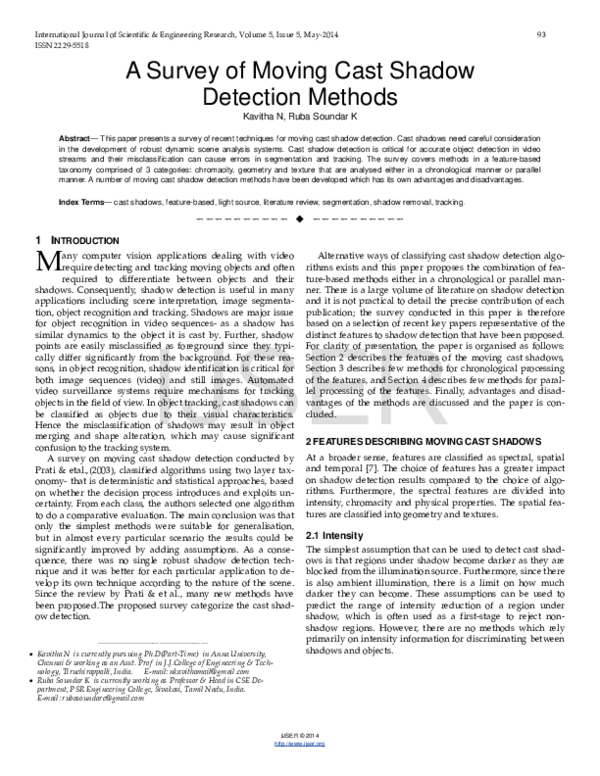 (PDF) A Survey of Moving Cast Shadow Detection Methods