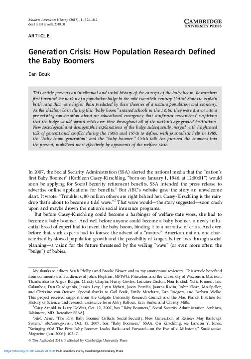 (PDF) Generation Crisis: How Population Research Defined the Baby Boomers