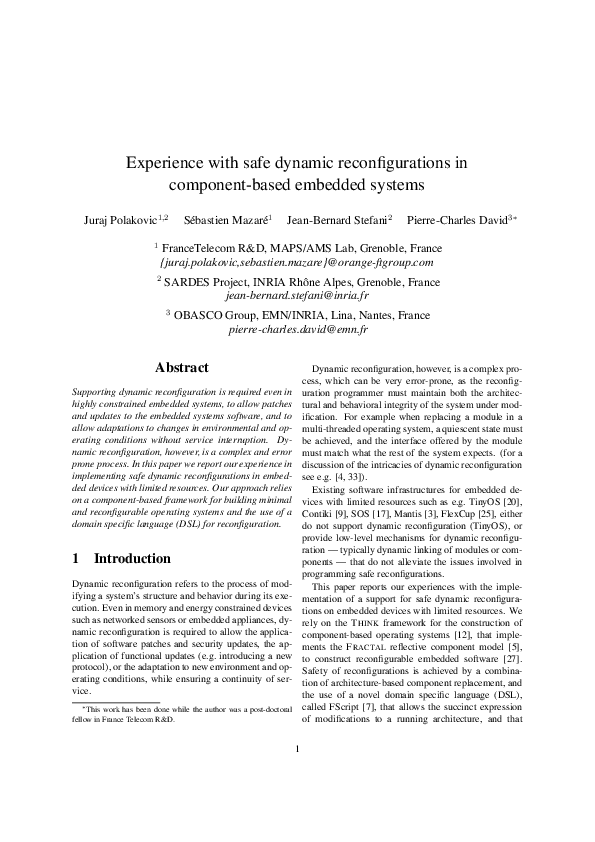 Pdf Experience With Safe Dynamic Reconfigurations In Component Based