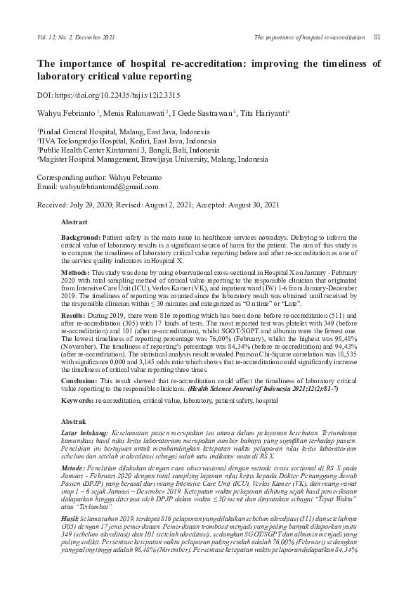 (PDF) The importance of hospital re-accreditation: improving the ...