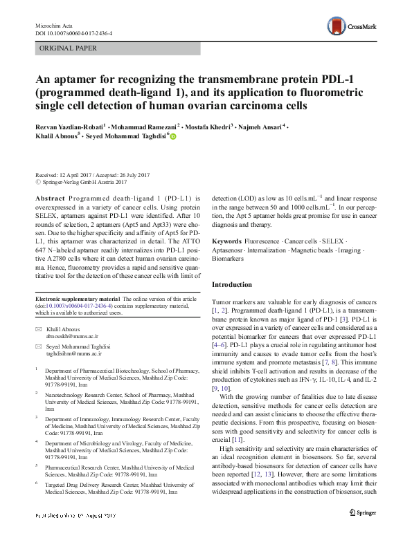 (PDF) An aptamer for recognizing the transmembrane protein PDL-1 ...