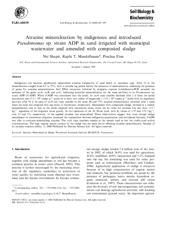 (PDF) Atrazine mineralization by indigenous and introduced Pseudomonas sp. strain ADP in sand ...