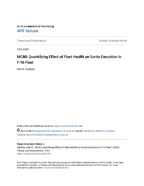 (PDF) MC80: Quantifying Effect of Fleet Health on Sortie Execution in F ...