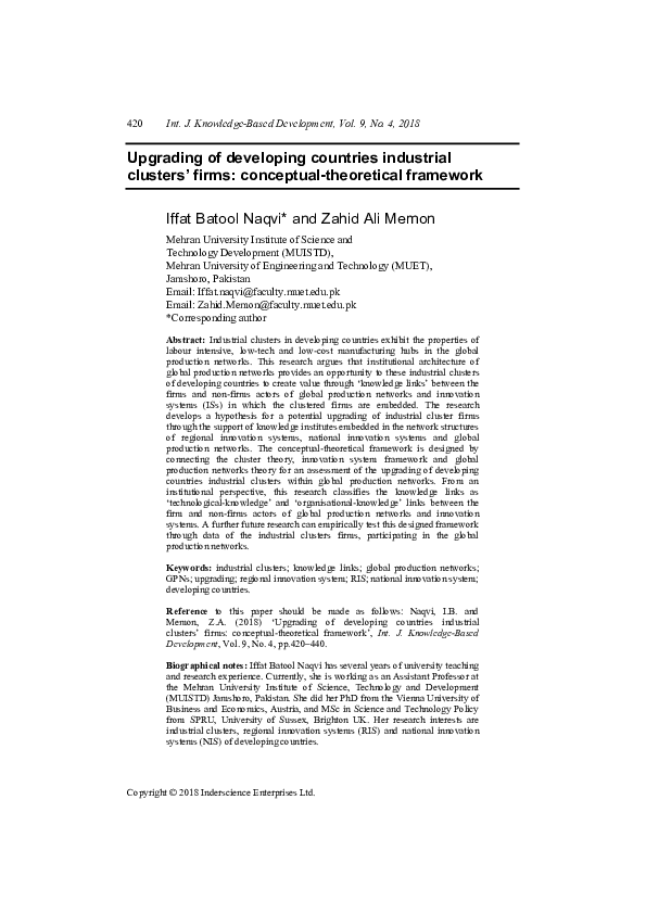 (PDF) Upgrading of developing countries industrial clusters' firms: conceptual-theoretical framework