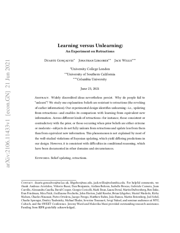 (PDF) Learning Versus Unlearning: An Experiment on Retractions