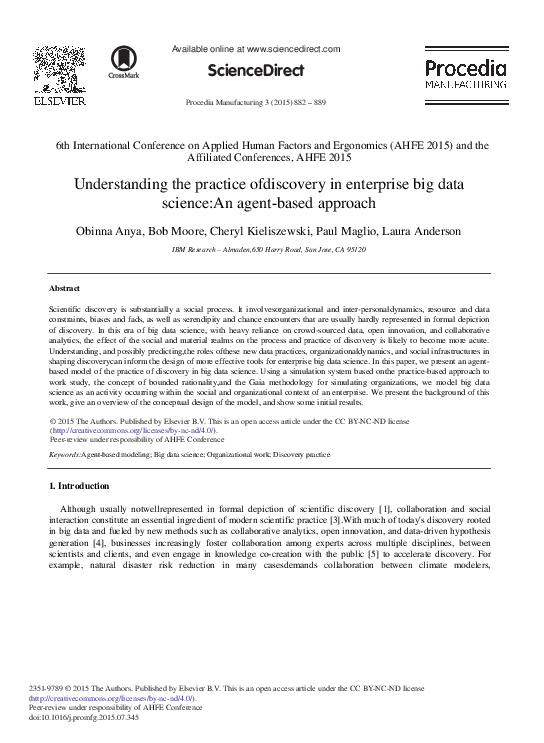 (PDF) Understanding the Practice of Discovery in Enterprise Big Data Science: An Agent-based ...