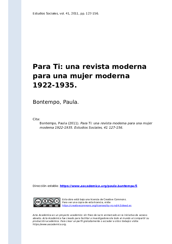 (PDF) Para Ti: una revista moderna para una mujer moderna, 1922-1935