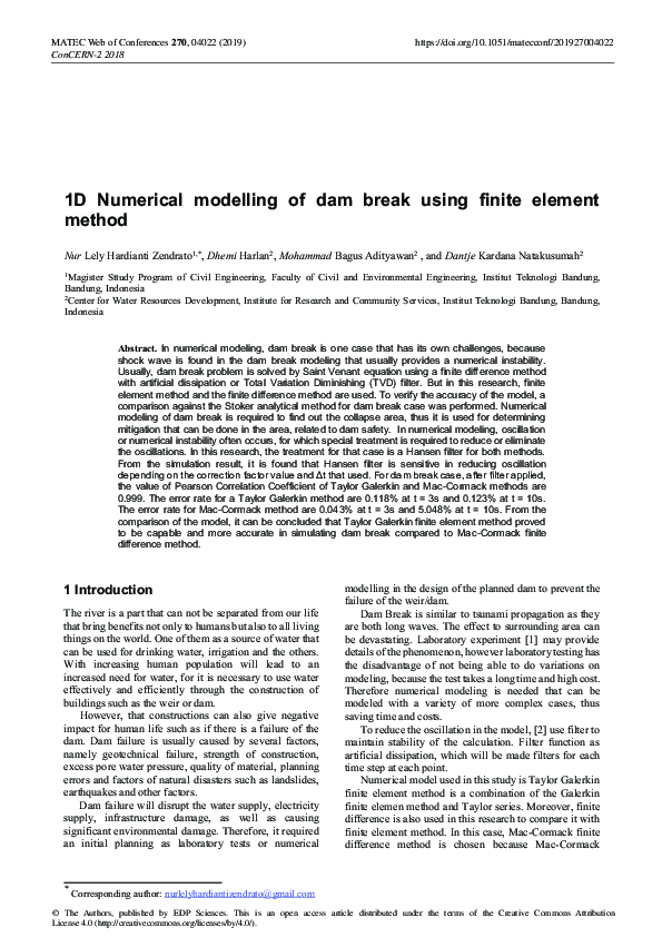 (PDF) 1D Finite Element Modeling of Dam Break with Stability Analysis