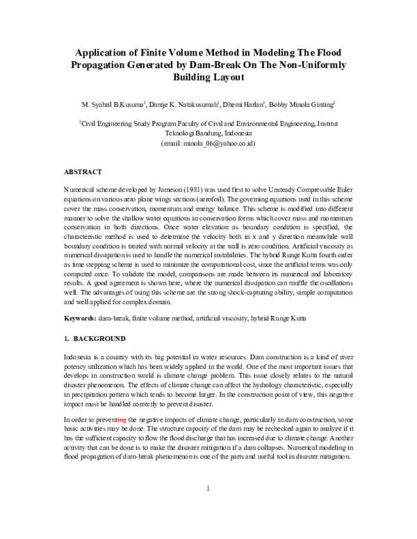 Pdf Application Of Finite Volume Method In Modeling The Flood