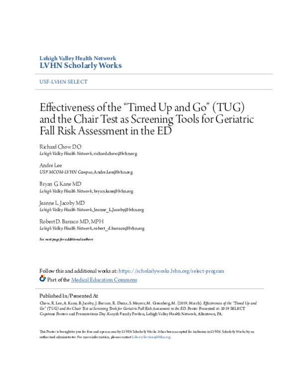 (PDF) Effectiveness of the “Timed Up and Go” (TUG) and the Chair test ...