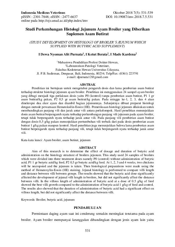 (PDF) Studi Perkembangan Histologi Jejunum Ayam Broiler yang Diberikan ...