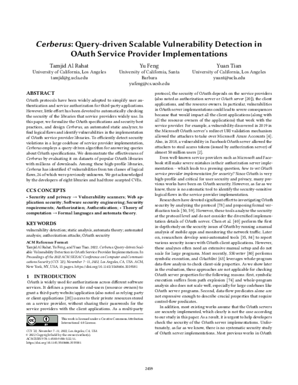 Pdf Cerberus Query Driven Scalable Vulnerability Detection In Oauth 4517