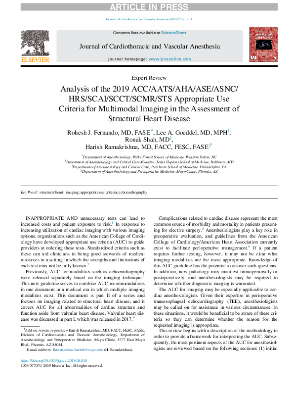 (PDF) Analysis of the 2019 ACC/AATS/AHA/ASE/ASNC/HRS/SCAI/SCCT/SCMR/STS ...