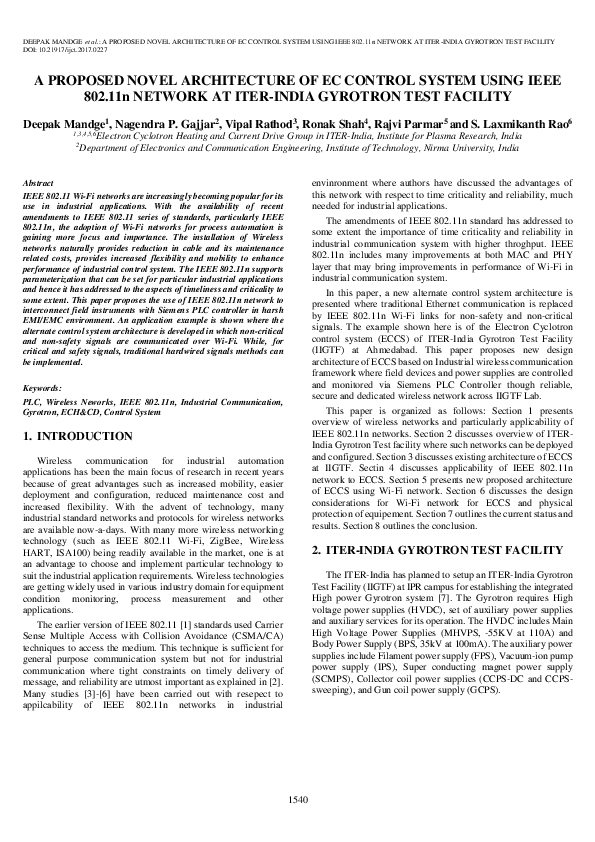 Pdf A Proposed Novel Architecture Of Ec Control System Using Ieee 802 11n Network At Iter