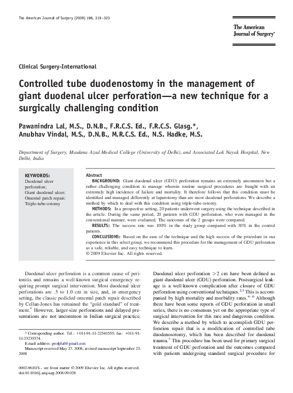 (PDF) Controlled tube duodenostomy in the management of giant duodenal ...