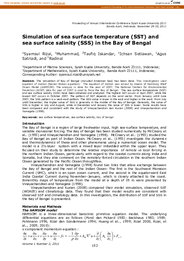 (PDF) Simulation of sea surface temperature (SST) and sea surface ...