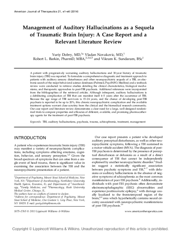 (PDF) Management of Auditory Hallucinations as a Sequela of Traumatic ...