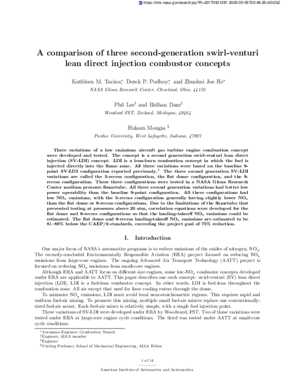 (PDF) A Comparison of Three Second-Generation Swirl-Venturi Lean Direct ...