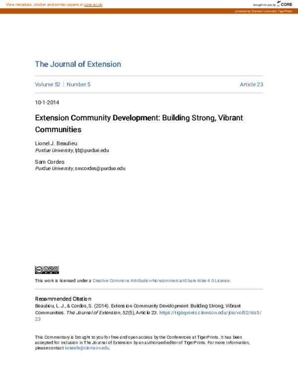 (PDF) Extension Community Development: Building Strong, Vibrant Communities