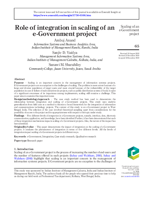 (PDF) Role of integration in scaling of an e-Government project