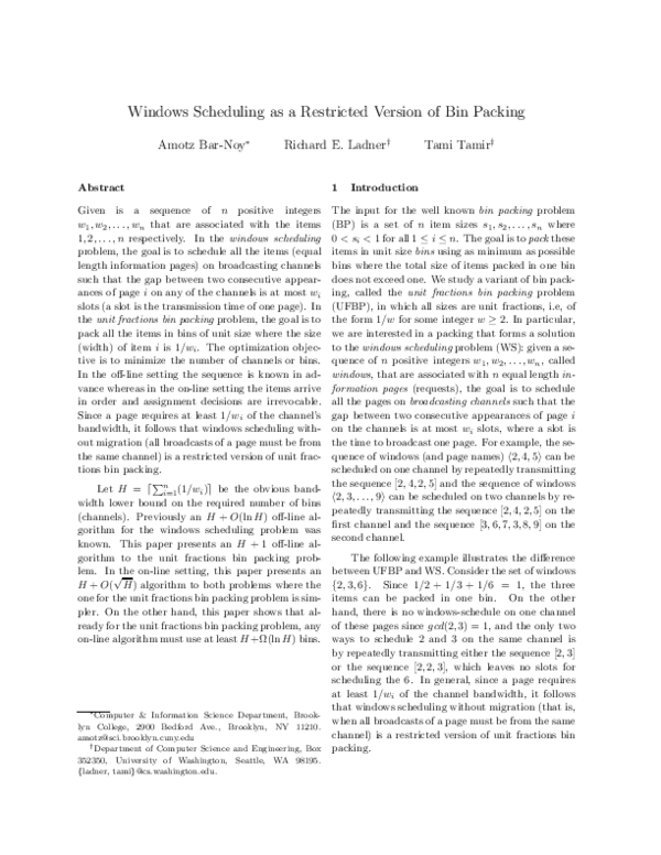 Pdf Windows Scheduling As A Restricted Version Of Bin Packing 